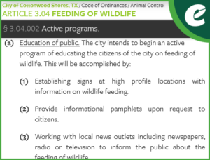 Backyard Bird Feeder Legislation - General Code