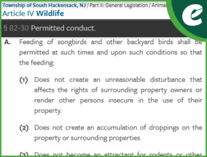 Backyard Bird Feeder Legislation - General Code