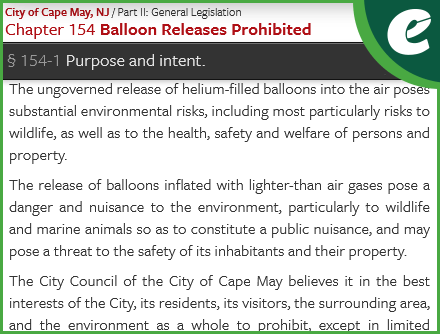 Balloon Releases Legislation - General Code