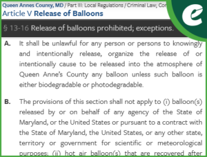 Balloon Releases Legislation - General Code
