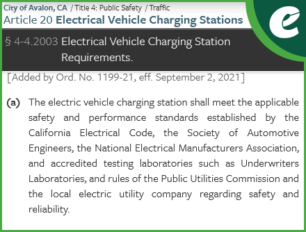 Electric Vehicle Charging Stations Legislation - General Code