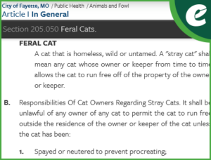 Feral Cat Legislation - General Code