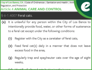 Feral Cat Legislation - General Code