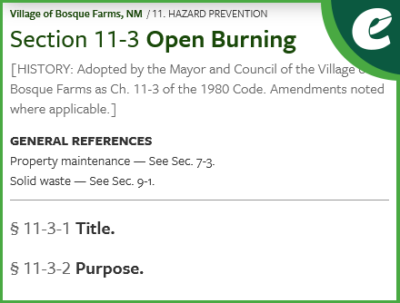 Open Burning Legislation - General Code