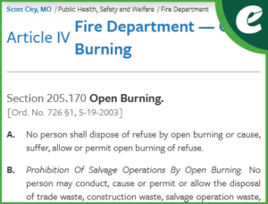Open Burning Legislation - General Code