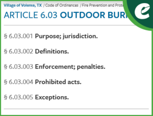 Open Burning Legislation - General Code