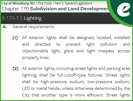 Light Pollution Legislation - General Code
